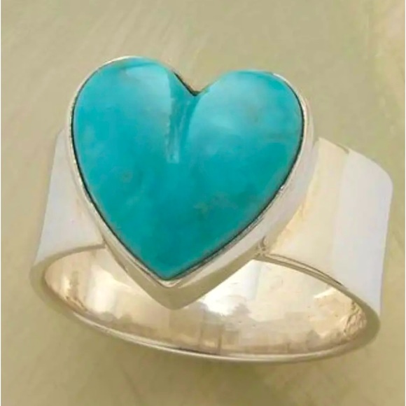 Jewelry | New Vintage Antique Silver And Turquoise Heart Shaped Ring ...